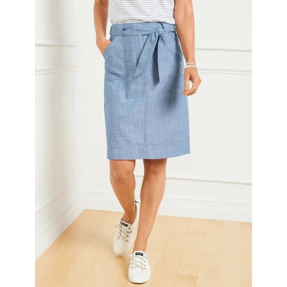 Talbots | Skirts | Talbots Tie Waist Utility Skirt Newport Chambray | Poshmark
